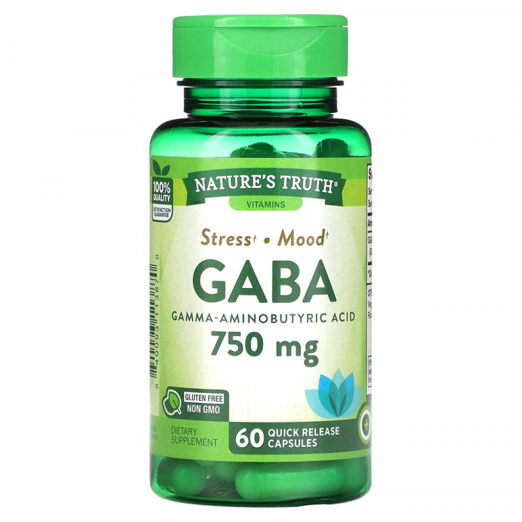 Nature's Truth, Gaba, гамма-аминомасляная кислота, 750 мг, 60 капсул с ...